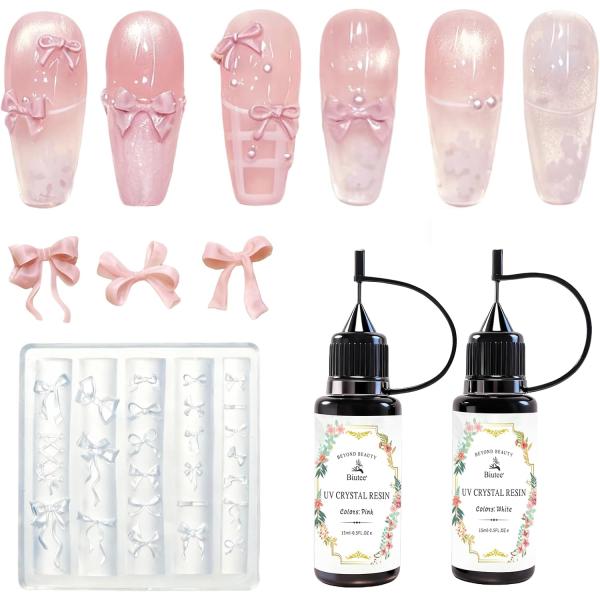 【セット内容】3点セット 1つのシリコンモールド+2本UVジェル（ クリアとピンク）【DIY向】さまざまなDIYプロジェクトに使用できます。自分の好みに合わせて色を変えたり、お気に入りの薄板や部品、装飾材料を組み合わせたりすることができます...