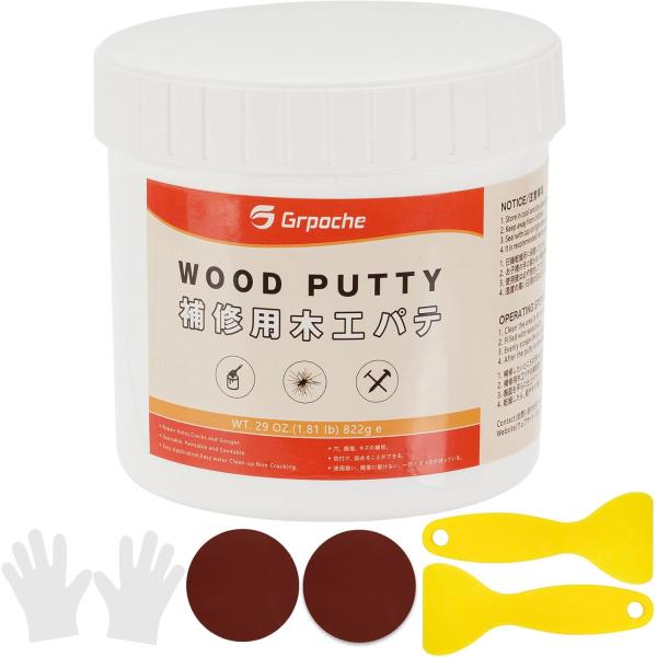 【商品詳細】800gホワイト木工パテ*1、ヘラ*2、サンドペーパー*2、手袋*2。取扱説明書付き。【良好な素材】使用されている素材は、安全で無害、環境に優しくて安心してご使用いただけます。 光沢がよく、色落ちしにくく、防水性があります。木工...