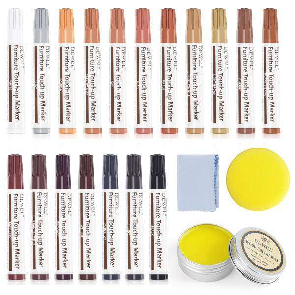 【セット内容】18色補修ペン、50g木材ワックス*1、スポンジ*1、布*1 ▲カラー：バンブー、バーントオーカー、チェリー、エスプレッソ、オーク、グレー、ウォールナット、マホガニー、ダークグレー、メープルウッド、ホワイト、マロン、ブラック、...