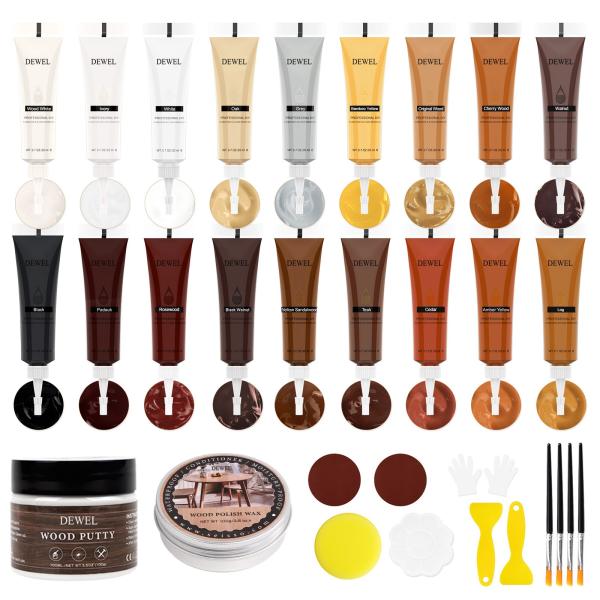 【豊富な18色補修クリーム入り】ホワイト、アイボリー、ウッドホワイト、グレー、オーク、オリジナル?ウッド、アンバーイエロー、イエロー?サンダルウッド、パドック、チーク、ブラック、ブラックウォールナット【簡単に家具キズが補修でき 】専門業者に...