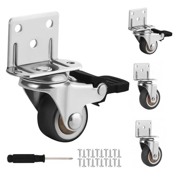 【耐荷重＆サイズ】1個あたり許容荷重15kg、車輪径33mm、取付高43mmの小型キャスター。家具や家電の移動をサポートし、省スペースでも活躍。【高品質素材】TPE半弾性ゴム車輪を採用し、静音性と床面保護を両立。クロムメッキ鋼のブラケットで...