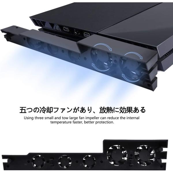 【対応機種】：PS4 Pro本体用、ファン用の吸気口と底面スリットを完備しているためPS4 Pro本来のファンによる放熱性は十分確保します。【急速冷却】：5つの内蔵ファンがPS4 Proコンソール急速冷却できます。【温度制御】：AUTOモー...
