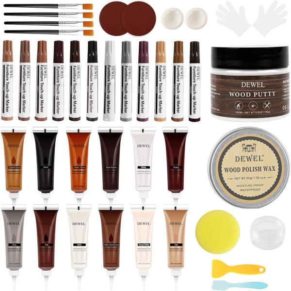 /商品について12色木製補修クリーム、12色補修ベン、ウッドパテ100g*1、木蜜蝋50g*1、ブルースクレーパー*1、イエロースクレーパー*1、スポンジ*1、ブラシ*4、赤い砂紙*2、使い捨て手袋*2、フィンガーグローブ*2、丸型容器*1...