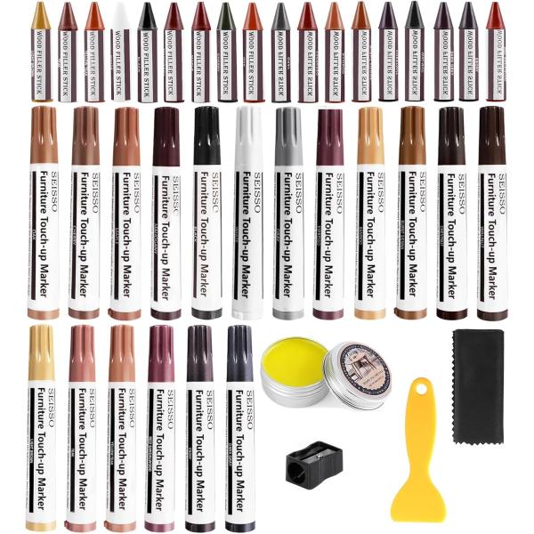 /パッケージ内容補修クリーム＊18、補修ペン＊18、25ｇ木蝋ワックス＊1、イエロースクレーパー＊1、鉛筆削り＊1、黒い磨き布＊1。/適用範囲木材表面の小さな凹みの補修、木材の小さな穴埋め、ひび割れ、釘穴、傷、やけど、その他の損傷の補修する...