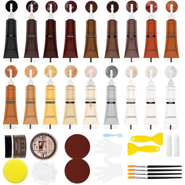 /豊富な18色補修クリーム入りホワイト、アイボリー、ウッドホワイト、グレー、オーク、オリジナル、アンバーイエロー、イエローサンダルウッド、パダウク、チーク、ブラック、ブラックウォールナット、バンブーイエローログ、チェリーウッド、スギ、ローズ...