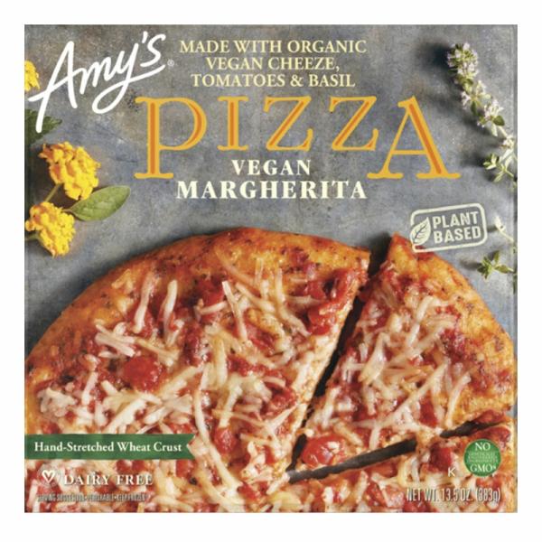 乳製品を使っていないヴィーガンのモッツアレラスタイルチーズを使用したピザ。原産国:アメリカ賞味期限:２年原材料: 小麦粉*, ダイストマト*, ヴィーガンモッツアレラスタイルチーズ（じゃがいも澱粉、ココナツオイル、食塩、ひまわりの種、濃縮人...