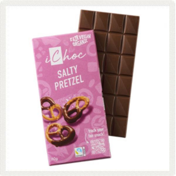 なめらかな口どけのチョコレート生地にプレッツェルのカリっとした食感が楽しい塩味が効いたチョコレートです。エシカルでナチュラル、そして美味しい。乳製品不使用、ミルクの代わりにそば粉やタイガーナッツパウダーを使用したなめらかなヴィーガンチョコレ...