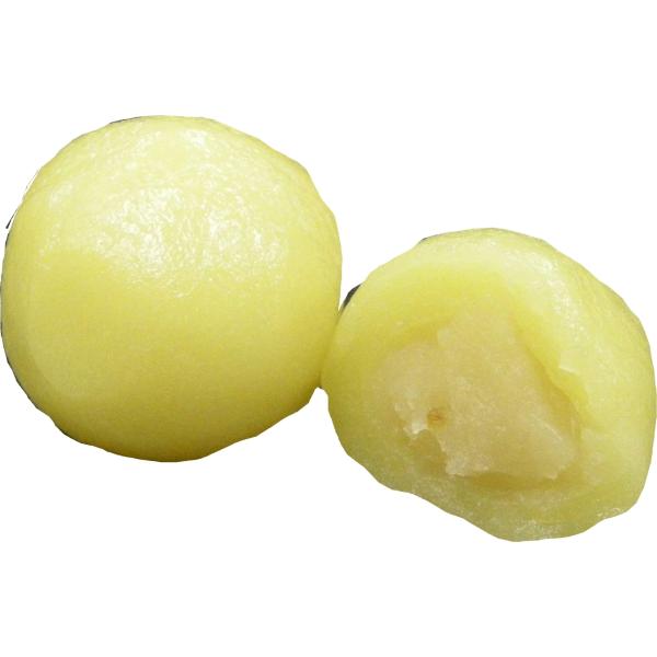 ゆず入りの上新粉生地の中にゆずあんが詰まった風味のよいミニだんごです。原材料：ゆずあん（白いんげん豆、砂糖、ゆず、還元水あめ）（国内製造）、米粉、砂糖、植物油脂／加工でん粉、酵素（大豆由来）、クチナシ色素、酸味料お召し上がり方：自然解凍で１...