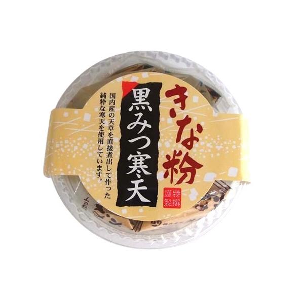 国内産の天草を直接煮出して作った純粋な寒天を使用しています。大豆は国産です。原材料：天草、氷糖蜜、黒砂糖、きな粉（国産大豆、グラニュー糖含む）、醸造酢使い方：寒天の中の水を良く切って、黒みつをかけて、きな粉をかけてお召し上がり下さい。冷蔵庫...