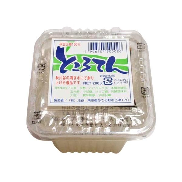 主原料に国内産の安心できる天草を使用しています。昔ながらの製法で、天草から時間をかけて煮あげています。寒天粉でつくったところてんとは風味が違います。酢醤油のタレは、本醸造醤油に玄米酢のコクが加わったおいしいタレです。原材料：ところてん：【天...