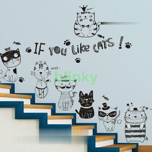 インテリア 雑貨 ウォールステッカー ルームデコ 壁紙デコ 壁紙シール 猫 ねこ キャット アニマル イラスト 英字ロゴ ブラック ピンクフェミニン ダイニング 可愛い リラックス 簡単 温もり くつろぎ空間 上品 都会的 リビング 大人空...
