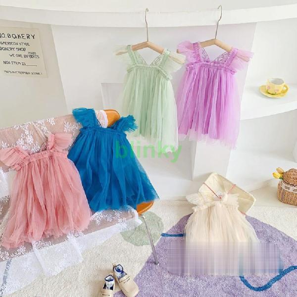 キャミワンピース キッズ チュール aライン フレア 膝丈 ノースリーブ ワンピース 女の子 子供服 夏新作 おしゃれ パーティードレス 結婚式バレンタインデー