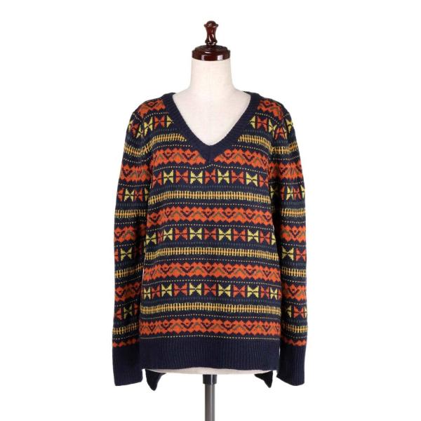 Geometry V-kneck Sweater ジオメトリーVネックセーター / from L.A.tops / トップスknit / ニット・セーターネイティブ調の幾何学模様のジャカードセーター。ユッタリ目の大きさなのでインナーを着ても...