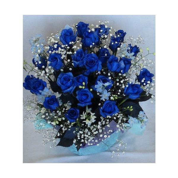 青いバラ/ペインテッドブルー30本　カスミ草