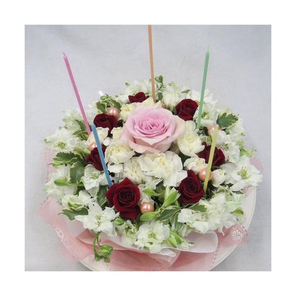 サイズ：高さ：約13cm/直径約20cm白をベースにミニバラ・小花等でフラワーケーキをつくります