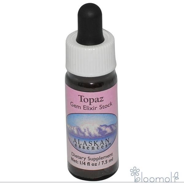第3チャクラのブロックの解消。明確な自己の確立の助けに。宇宙エネルギーの中で、自分に最適なものとのつながりの強化に。■商品名：トパーズ アラスカン・エッセンス ジェムエリクサー Topaz
