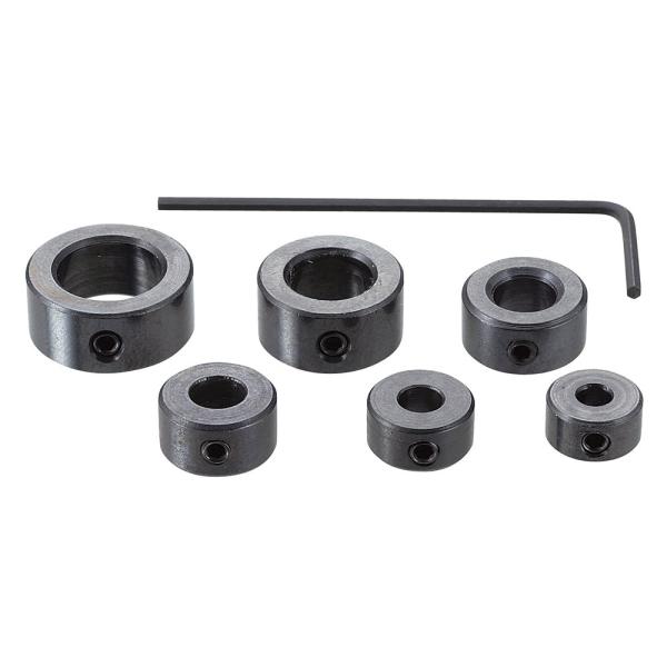 【商品概要】質量:24g用途:ボール盤、電気ドリルで深さ一定の穴をあける時に材質:スチールセット内容:3、4、5、6、8、10サイズ:3mm/内径3×外径9mm、4mm/内径4×外径10mm、5mm/内径5×外径11mm、6mm/内径6×外...