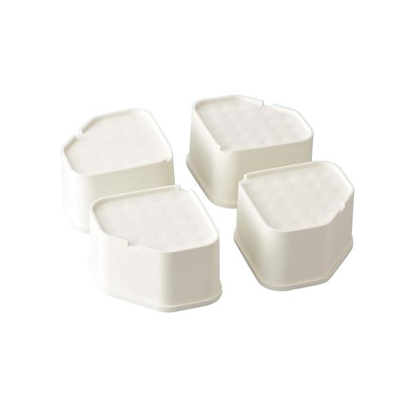 【商品概要】耐荷重(4個使用時):150kg / 入り数:4個材質(本体):ポリプロピレン 、材質(滑り止めシート):エラストマー色調:ホワイト洗濯機からの振動の伝達を軽減します。洗濯機のズレ落ち防止用にリブを設けています。洗濯機の下側に排...