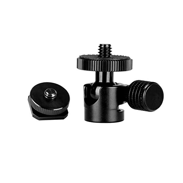 【商品概要】★これは、上部に1/4 "三脚ネジが付いたミニボール雲台とホットシューアダプターです。これは、LCDモニター、LEDビデオライト、フラッシュ、および1/4のマイクにホットシュー付きデジタルを取り付けるために使用されます。 「スレ...