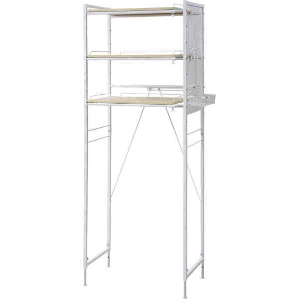 【商品概要】お客様組立品本体サイズ:幅65.5-90.5×奥行40.5×高さ180cm材質:棚板=合成樹脂化粧繊維板(メラミン樹脂)、フレーム=スチール(粉体塗装)原産国:中国耐荷重:全体72kg(うち棚板=各15kg、カゴ=3kg、フック...