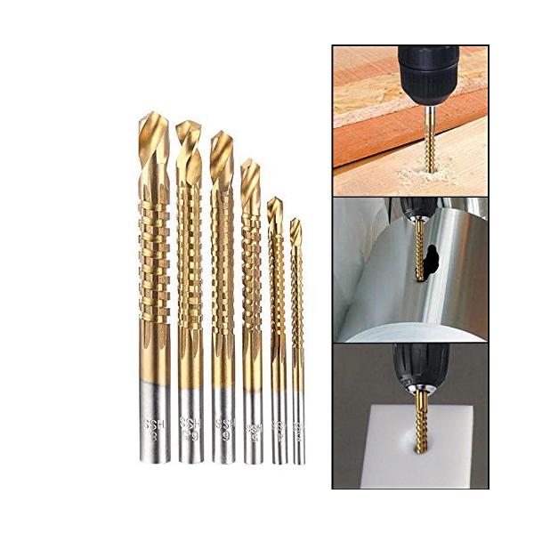 【商品概要】カウンターシンクドリルビット 6本セットです。 薄い木材、金属、プラスチックプレートのプルグルービングに適しています 材質：HSS 4241 表面処理：チタンコーティング サイズ：3mm、4mm、5mm、6mm、6.5mm、8m...