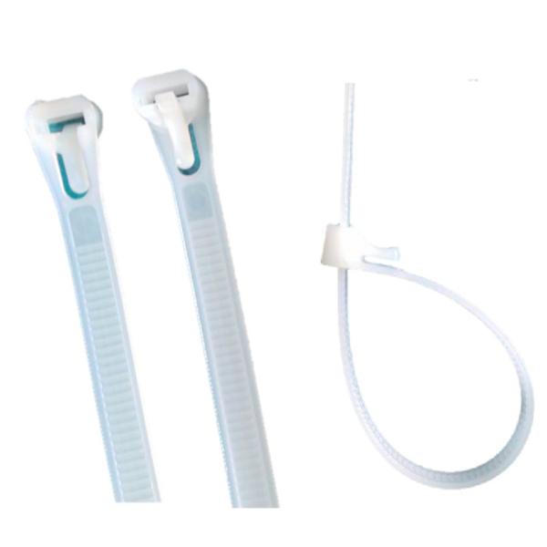 【商品概要】繰り返し使える、便利な結束バンド。カムを押すとロックが外れ、タイを緩めることができるので、誤って締めすぎてもカットする必要がなく無駄になることがありません。取り外し可能ですので点検などの再結束が必要な配線の固定にも便利。電線など...