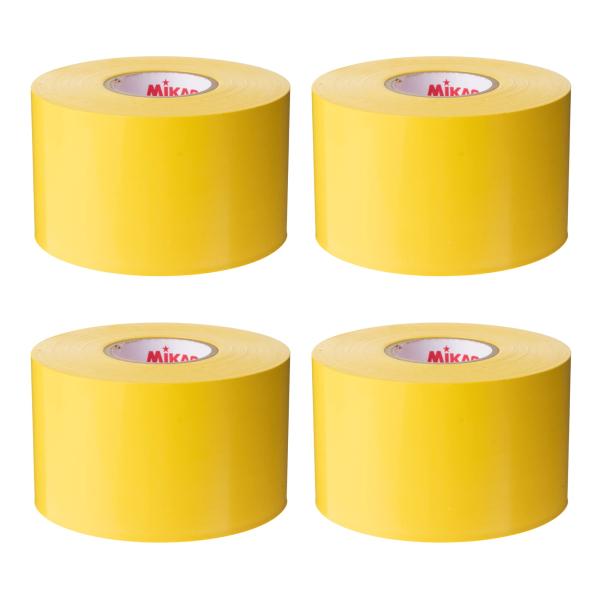 【商品概要】ビニール（伸びるタイプ） ラインテープラインテープの決定版！不動の人気商品！カラー：イエロー 材質：ビニール サイズ：幅50mm×25ｍ×4巻入伸びるため、曲線が引きやすい　床を傷めにくく、床が透けて見えない手軽に切れる専用カッ...