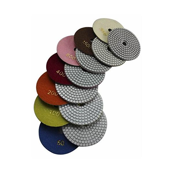 【商品概要】材質: 樹脂 工業用ダイヤモンド 取付: マジックテープ式内容: 研磨パッド7枚セット 寸法: 直径80mm / 3" 厚み3mmダイヤモンド含有量が高くて、大理石と花崗岩に向けていますシャープで、耐摩耗性があり、高効率です。 ...