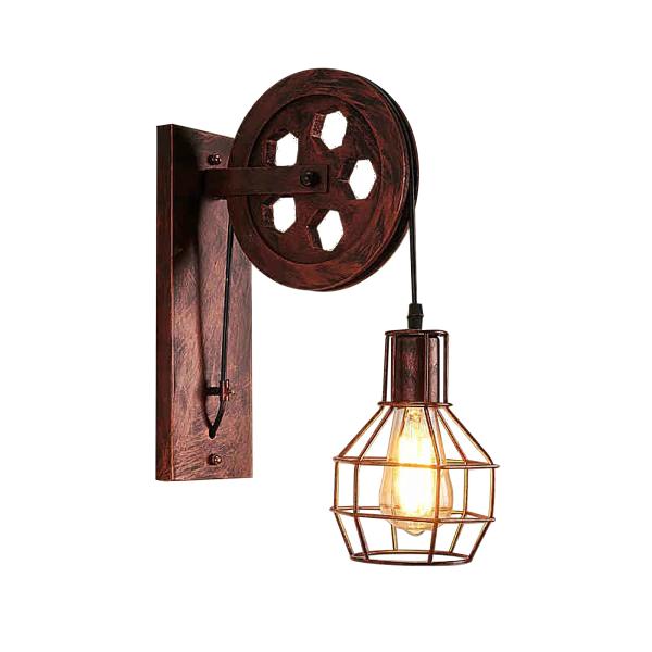 【商品概要】カラー：ブラウン サイズ：壁に取り付けた状態で 滑車:直径約20cm×幅2.5cm 、コード全長 約120cm（調節可能）、シェード：高さ約50cm×直径約25cm、 素材：（滑車部分）、鉄製 （土台、シェード部分）、鉄製 重量...