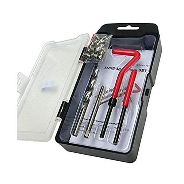 【商品概要】サイズ ： M8x1.25。材　質 ： ステンレス鋼。セット内容： ドリル、タップ、挿入工具、つめ折り工具、2mm六角レンチ、コイル20個、英語使用説明書。つぶれたメネジの修正に使用するネジ山修正キットです。損傷前と同じサイズで...