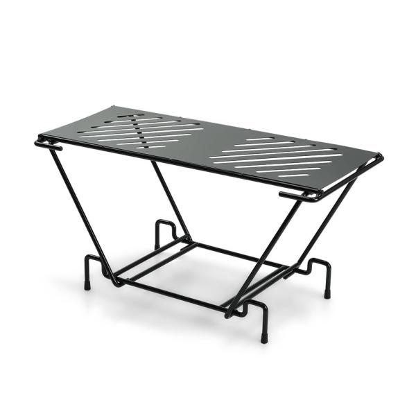 【商品概要】材質:フレーム・天板：鉄（カチオン電着塗装） 収納ケース：ナイロンサイズ:約590×280×300mm収納サイズ:約590×280×90mm重量:約3.8kg耐荷重:天板：30kg、ラック：40kg付属品:収納ケース【商品説明】...