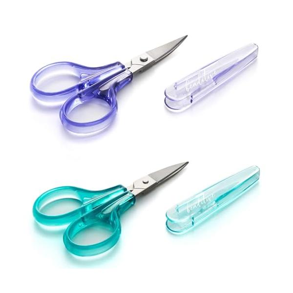 【商品概要】手芸裁縫用はさみセット - このハサミセットには、刺繍や縫製用に先端がカーブした紫色の曲り刃はさみと、裁縫に便利なストレート刃で緑色のハサミがセットになっています。糸切りバサミとして、また一般的なDIY用途にも最適です。怪我を防...