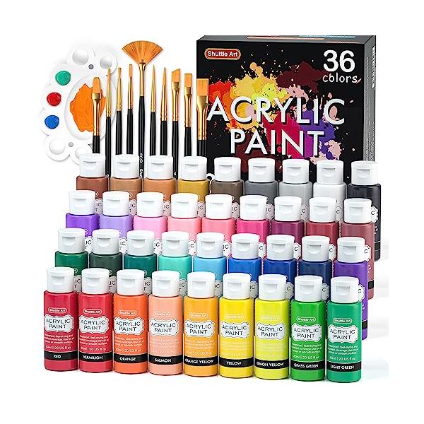 【商品概要】【豊富なラインアップ】36色（60ml/ボルト）のアクリル絵の具セットです。カラーバリエーションが豊富で、メタリック色（ゴールドとシルバー）も2本入っています。ブラシ10本とパレット1つは景品として付き、ほかに買う必要はありませ...