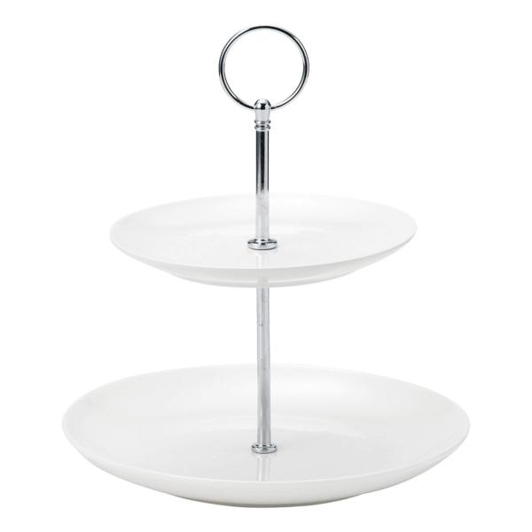 【商品概要】サイズ：H22.5cm （上）φ15cm （下）φ20cm 素材：陶器/スチール製 製造：中国多層式のおしゃれでかわいいケーキスタンド。純白の陶器がケーキやフルーツを引き立ててくれます。組み立て式で収納も便利。【商品説明】【商品...