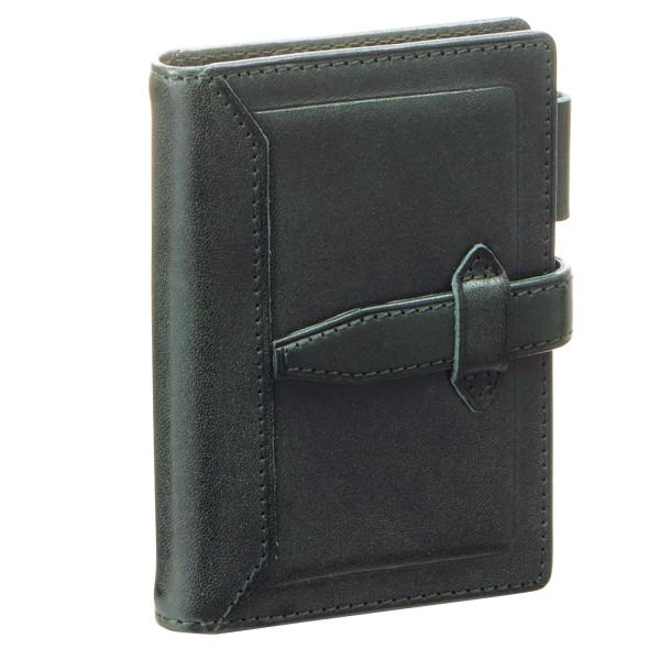 【商品概要】オイルとワックスをたっぷり染み込ませた、磨くと宝石のような艶が出るシステム手帳【カラー】グリーン【サイズ】mini5（幅94×高さ120×奥行24mm）【リング内径】11mm【素材】ヌメ革（牛革）可動式ペンホルダー付き（最大約1...