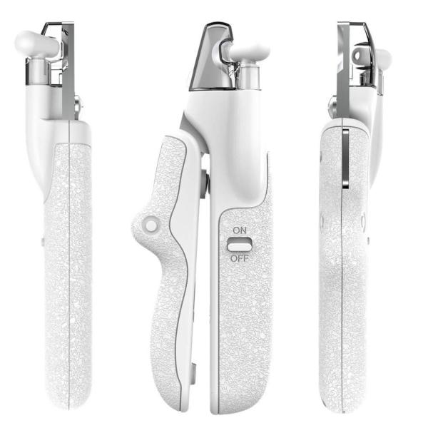 【商品概要】【商品説明】【商品仕様】 サイズ：約15.5x4x1.9cm(全長x幅x厚み) 重量：約135g(単体重量：約95g) 【パッケージ内容】 ペット用爪切り本体x1 LR44ボタン電池x3 説明書x1 【使い方】: 1. ハンドル...