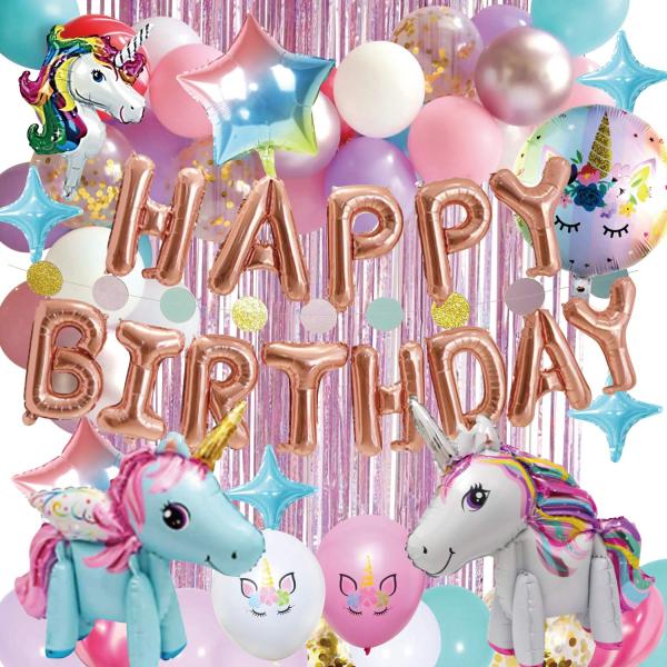 【商品概要】【セット内容】HAPPY BIRTHDAYバルーン×1、3Dユニコーンバルーン×2、サークルガーランド×1、サークルバルーン（ユニコーン）×1、ミニサイズ ユニコーンバルーン×1、スターバルーン×2、クロススターバルーン×5、バ...