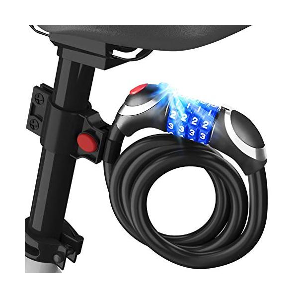 【商品概要】【?LED内蔵自転車用ワイヤーロック】LEDが内蔵されており、暗い場所でもダイヤルを確認しながら楽々解錠が可能?LED点灯ボタンを押すと約15秒間ダイヤル部を青色LEDが照らしてくれて非常に便利?ボタンを押すことでON/OFFが...