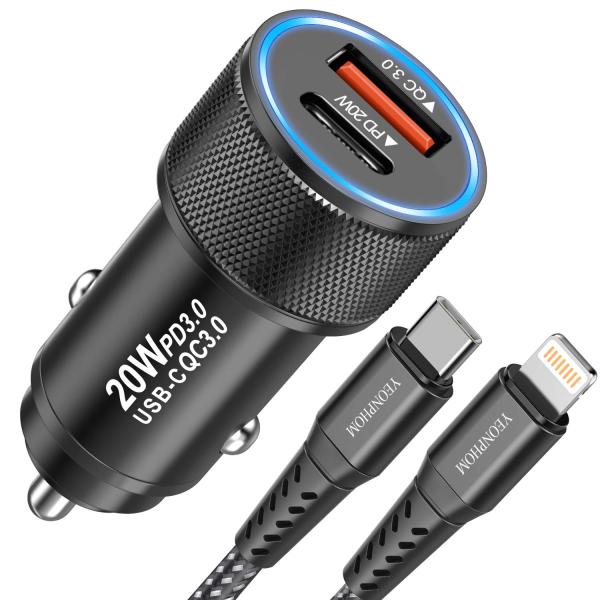 【商品概要】(1)デュアルUSB急速カーチャージャー: USB-CポートはPD3.0に、USB-AポートはQC3.0に対応。 ポート単体で使用した場合は最大20W、2ポート同時充電の場合は12W+12Wの出力が可能で、、0?80％を35分間...