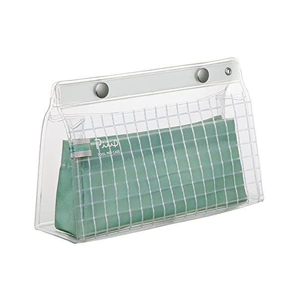 【商品概要】ペンと文具の整頓と出し入れのしやすさを考えたツールペンケース Piiip【外寸法(W×D×H)】 190×55×122mm【カラー】 インナーケース：セージグリーン【材質】 透明ケース：PVC、インナーケース：ポリエステル、芯材...