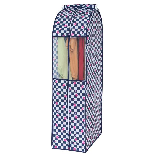 【商品概要】【商品仕様】:サイズ/約幅35×奥行60×高さ135cm、カラー/ネイビー×ホワイト、柄/市松模様×さくら柄、内容/1枚、収納目安/衣類:約5〜7枚、材質/ポリプロピレン・ポリエチレン【通気性の良い不織布製の衣類カバー】:通気性...