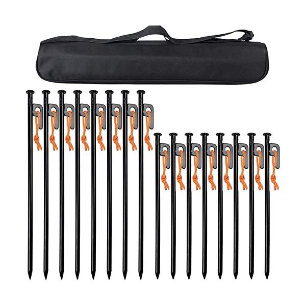 【商品概要】【材質】:丸鋼　【サイズ】:長さ(20cmと30cm)、直径10mm　【重さ】: 20cm (約)125g/本、30cm (約)185g/本【 ペグセット】20cm８本と30cm8本のペグセットです。シーンに合わせて使い分けが出...