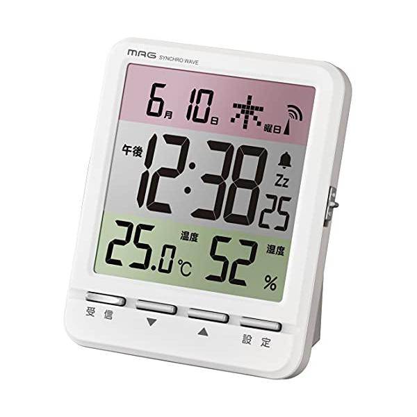 【商品概要】機能:電波受信機能(自動受信、手動受信)、電波受信状況表示、カレンダー表示、温度表示、湿度表示、12/24時間表示切替、電子音アラーム、スヌーズ機能、タッチセンサー式白色バックライト (残照機能付き)推奨電池:単4アルカリ乾電池...