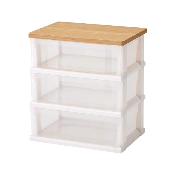 【商品概要】天板耐荷重:6kg、引出耐荷重:各4kgサイズ:幅55×奥行40×高さ60cm仕様:組立式、段数:3段収納目安:トレーナー約6枚×3段材質:ポリプロピレン・プリント紙化粧合板【商品説明】説明木製天板はナチュラルテイストでインテリ...