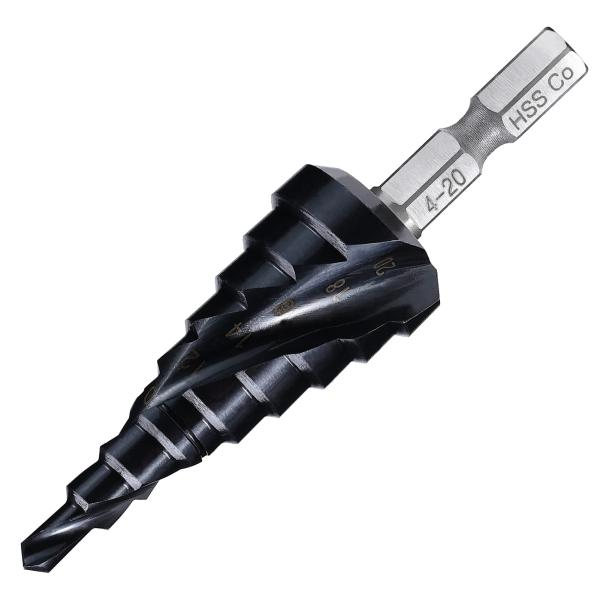 【商品概要】【超高硬度の素材】HSS CO コバルトハイス鋼ステップドリルの表面をTiAlN窒化チタンコーティングで被覆し、HRC89の硬度を実現しています。ステップドリルの耐高温性と耐摩耗性をさらに向上させ。【らせん形状】らせん溝の設計に...