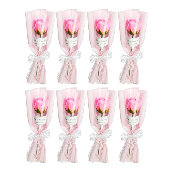 【商品概要】?【商品内容】：サイズ：長さ約30cm、パッケージ：8本入（個別包装：レースリボン付き）?【花粉心配なし】：石鹸で作られているため、花粉がなくて、ほんのりいい香りがします。花粉が嫌いな方でも花の美しさが楽しめます。とても良い香り...