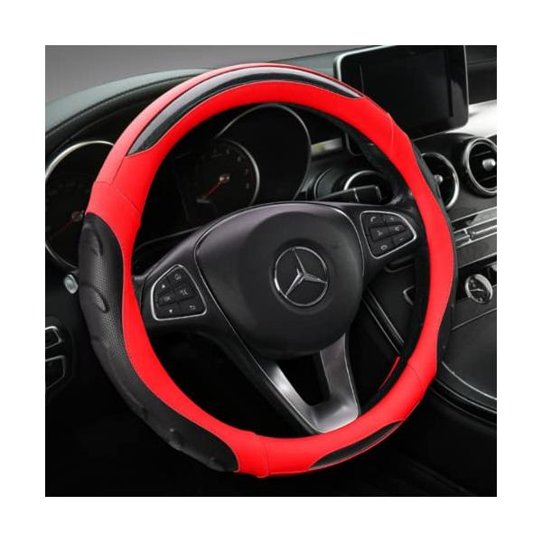 【商品概要】【O形状】 - O型ステアリングにのみ適しており、D形には適していません。 購入する前に注意してください。【高品質】環境に優しい耐久性のある炭素繊維とレザーで作られたこのカバーは、耐摩耗性、耐熱性/耐寒性、滑り止め、耐フェード性...