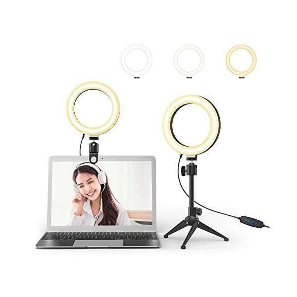 【商品概要】「3色切替・10段階光量調整」　小さいながら、72灯のLEDにより色温度を白光・MIX・暖光の3段階に切り替えられ、明るさは約10段階調整できます。リモート会議又は読み書きなど集中力を高めたり、活発に活動したい時は白光、オンライ...