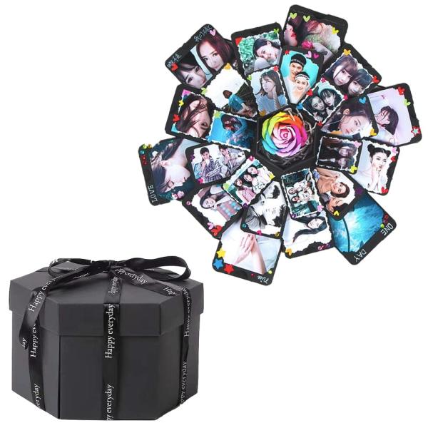 【商品概要】【大切な人へのプレゼントに】箱を開けると写真とプレザントが広がるサプライズボックスになります。閉じているときは普通のギフトボックスに見えますが、広げるとメッセージや写真が飛び出します。【綺麗に広がるデザイン】リボンを取ると花形状...