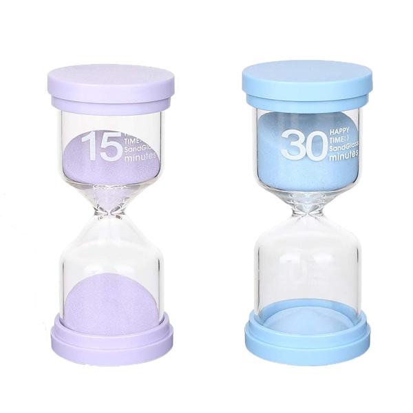 【商品概要】【サンドタイマーセット】色違いの砂時計2個セットです。15分（紫）、30分（青）が含まれています。【上質な素材】耐久性のあるPVC、高ホウケイ酸ガラスと砂で作られており、壊れにくく、長持ちです。【使いやすい】サイズ：約4.3*9...